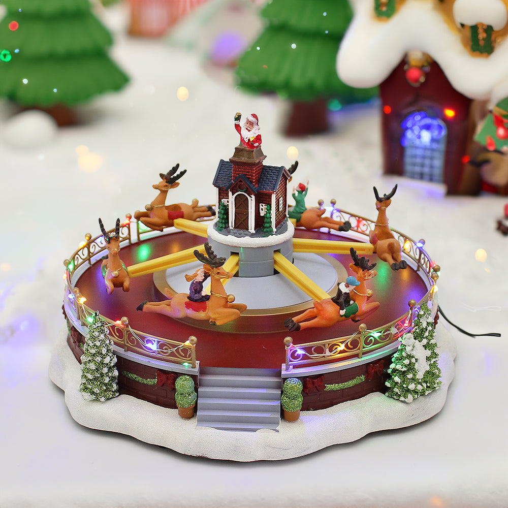 Animated Christmas Amusement Park Reindeer Carousel LED Lights Music ...