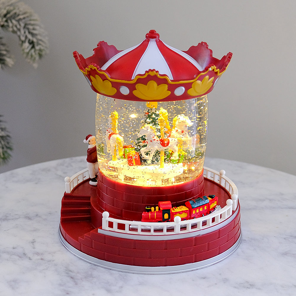 Christmas Light-up Carousel Snow Globe with Confetti, Rotating Carouse ...