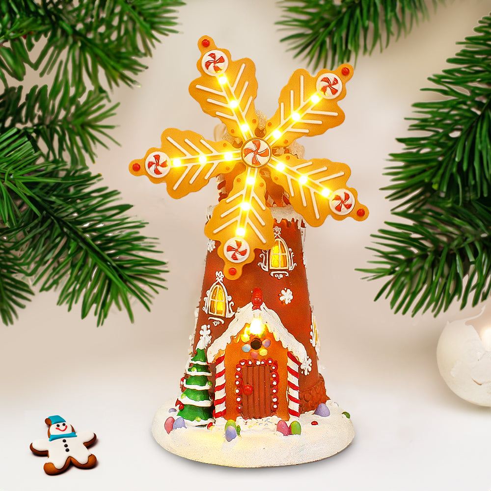 Animated Christmas Village Gingerbread House Rotating Windmill LED Lig ...