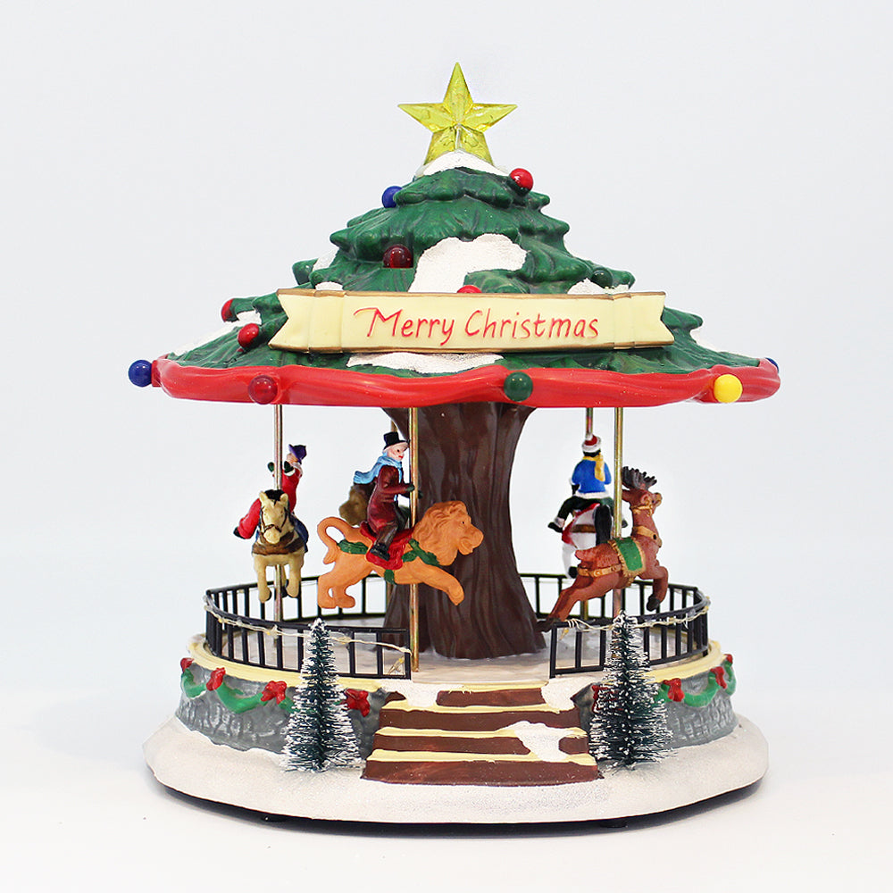Animated Christmas Amusement Park Tree Carousel LED Lights Music ...