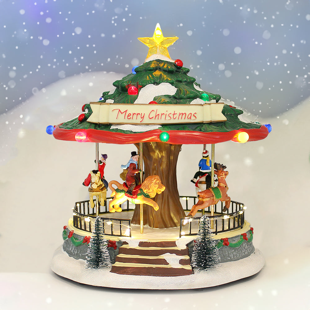 Animated Christmas Amusement Park Tree Carousel LED Lights Music ...