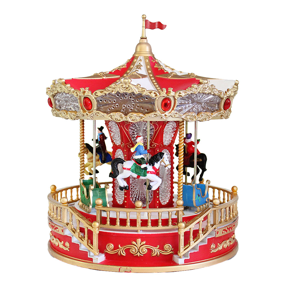 Animated Christmas Village Rotating Carousel Colorful LED Lights Music ...