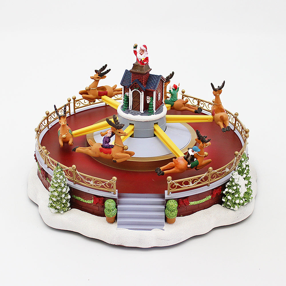 Animated Christmas Amusement Park Reindeer Carousel LED Lights Music ...