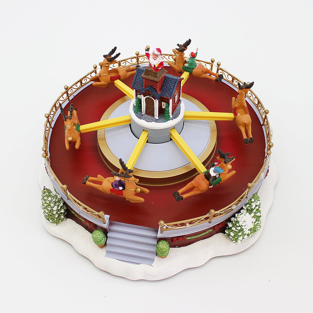 Animated Christmas Amusement Park Reindeer Carousel LED Lights Music ...
