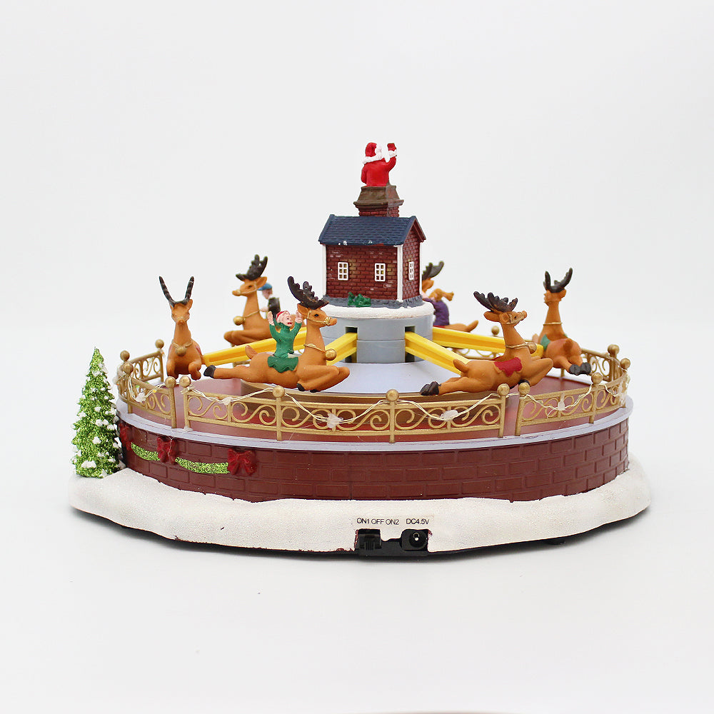 Animated Christmas Amusement Park Reindeer Carousel LED Lights Music ...