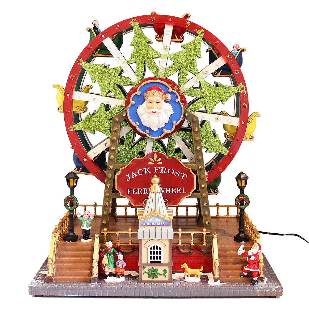 Animated Christmas Village Rotating Ferris Wheel Colorful Lights Music ...