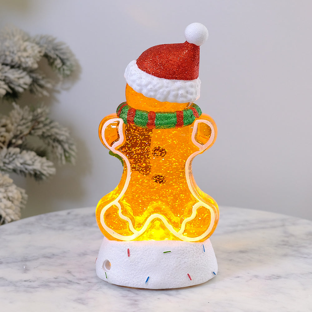 Gingerbread Musical Christmas Lantern with LED Lights Swirling Confett ...