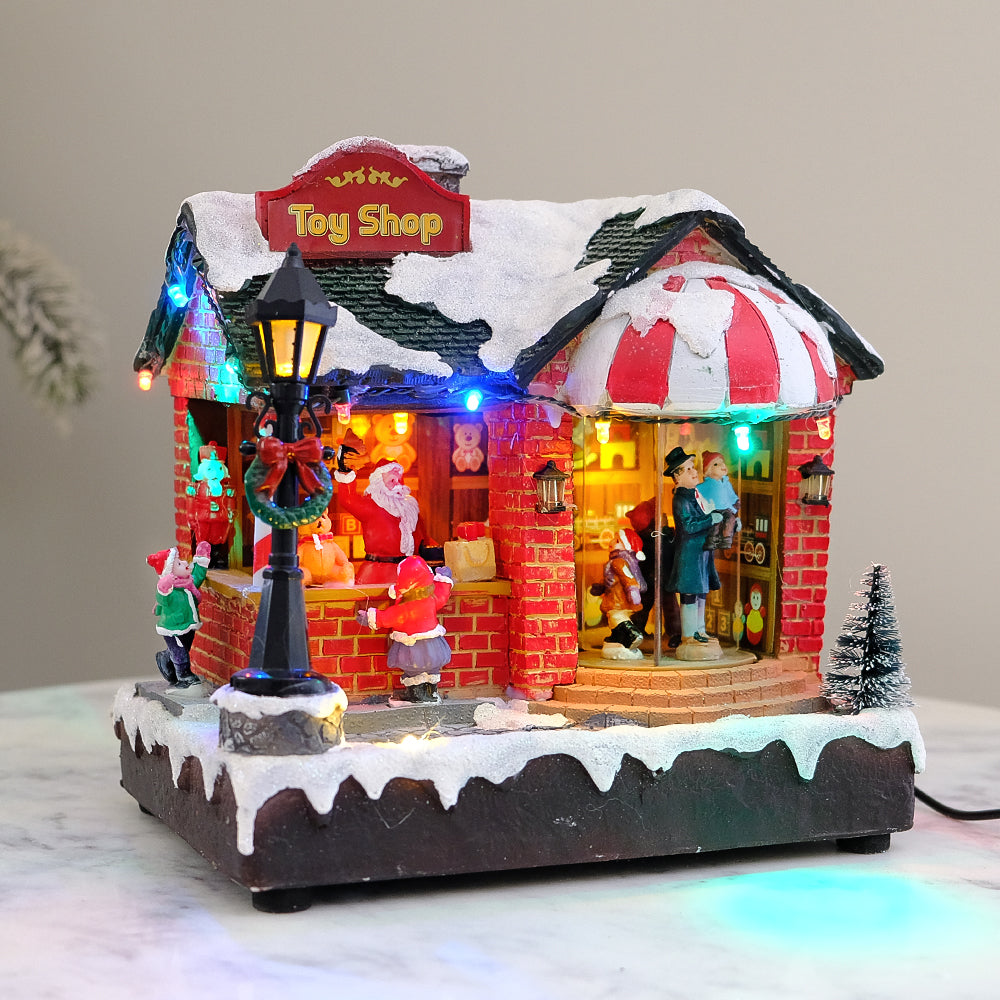Animated Santa's Christmas Toy Shop w/ Revolving Door, LED Lights & Mu ...
