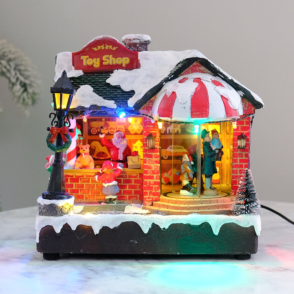 Animated Santa's Christmas Toy Shop w/ Revolving Door, LED Lights & Mu ...