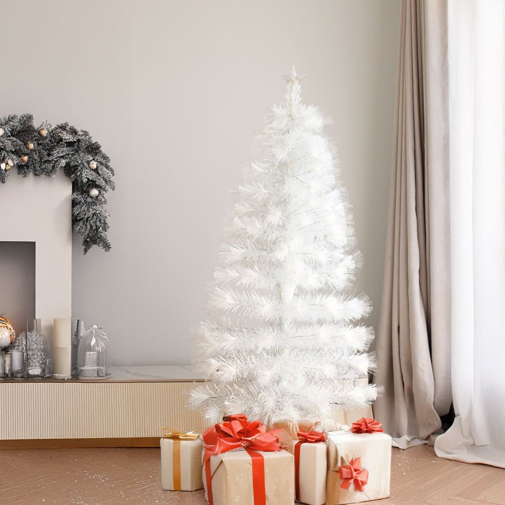 Pre-lit White Fibre Optic Christmas Tree with 8 Colors & 64 Lighting M ...