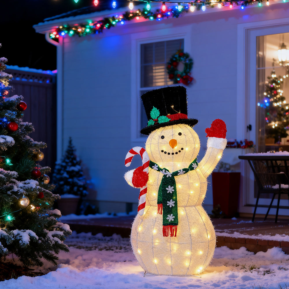 Large 3D Fabric Snowman Auto Timer Warm White LED Christmas Lights ...