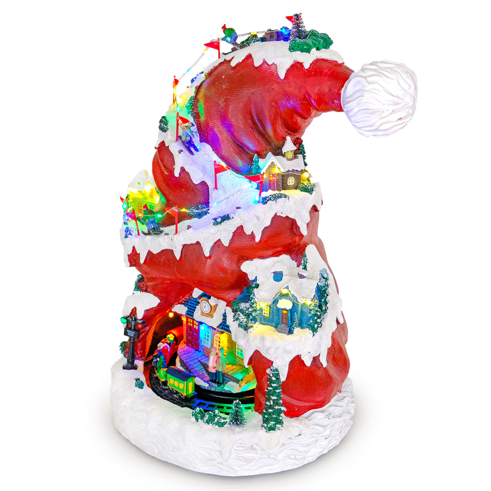 Animated Santa Hat Christmas Music Village with Rotating Train & LED L ...