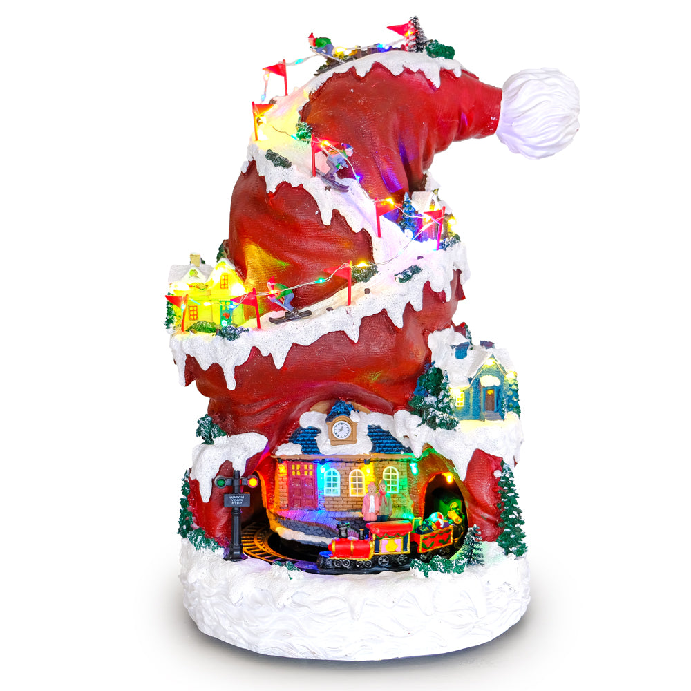 Animated Santa Hat Christmas Music Village with Rotating Train & LED L ...
