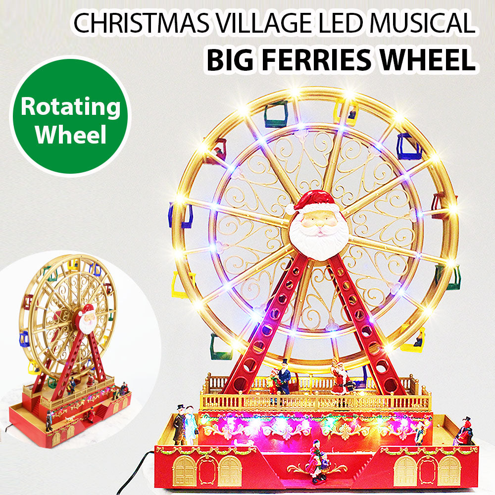 Christmas Village Animated Big Santa Ferris Wheel Rotating Musical Col ...
