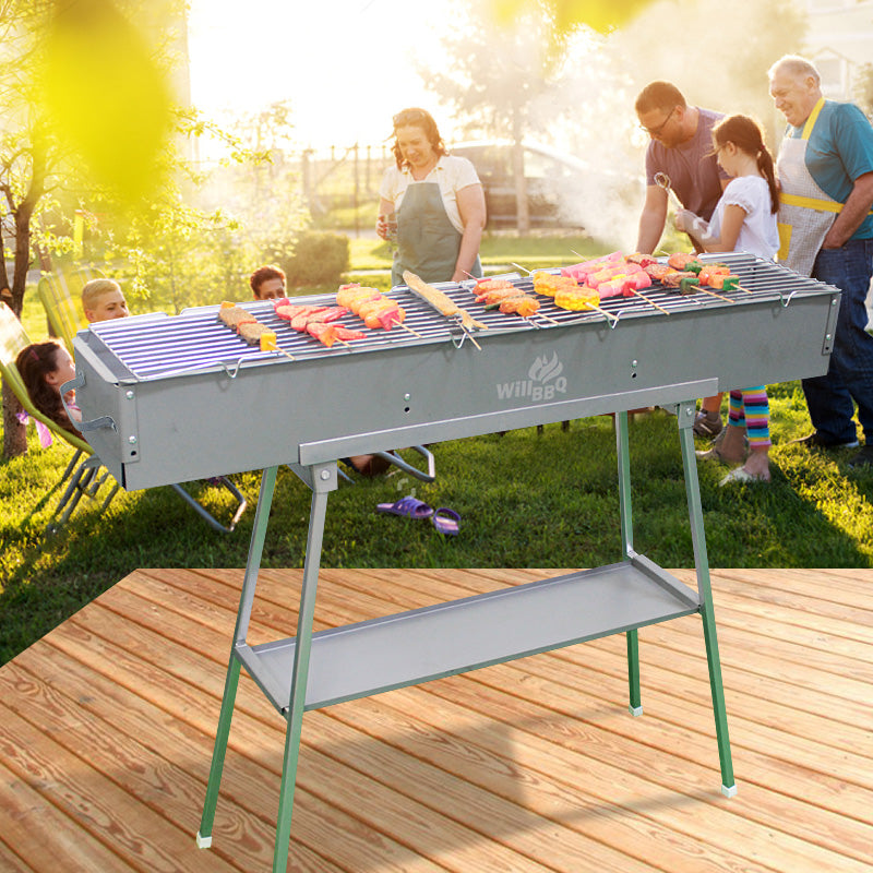 100cm Portable Zinc Iron Alloy Charcoal Hibachi BBQ Grill with Stainle ...