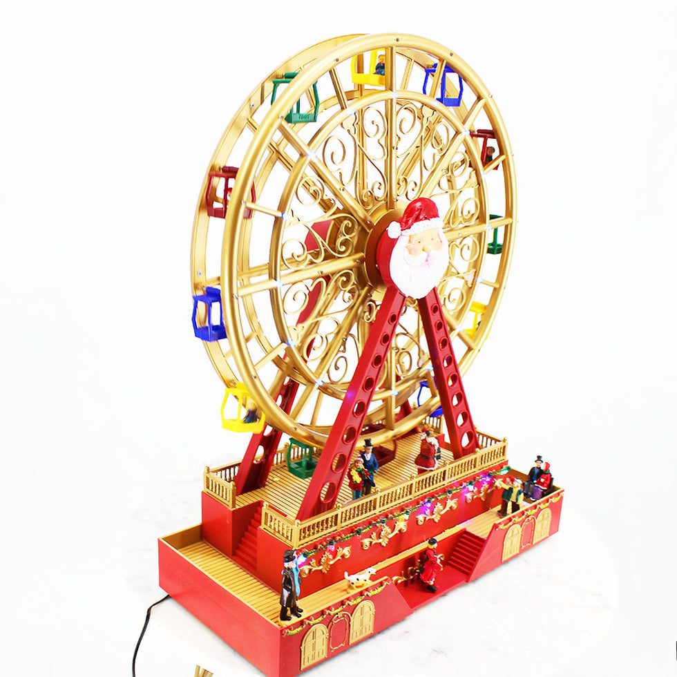 Christmas Village Animated Big Santa Ferris Wheel Rotating Musical Col ...