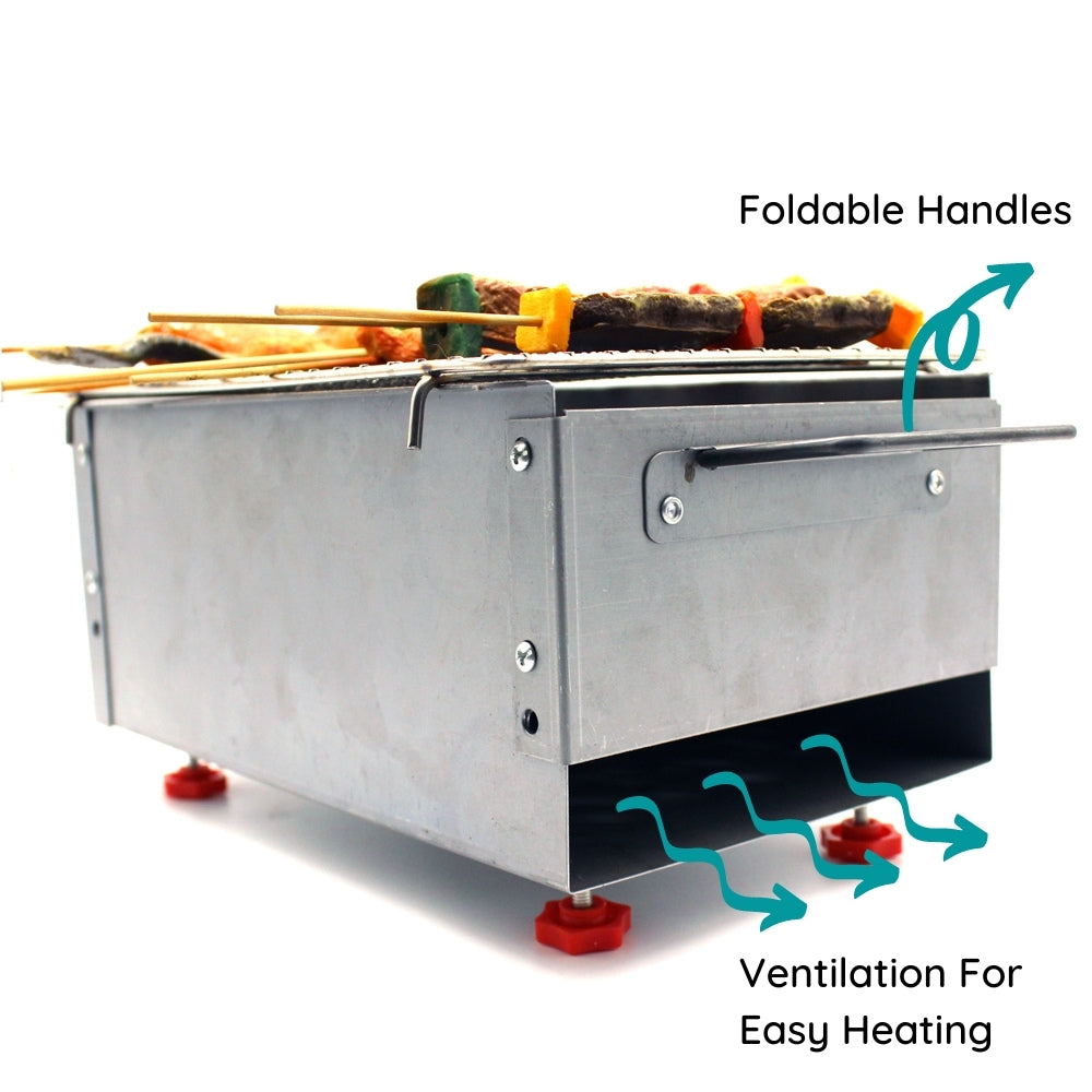 Portable Zinc Iron Alloy Hibachi BBQ Charcoal Grill 30cm with Stainles ...