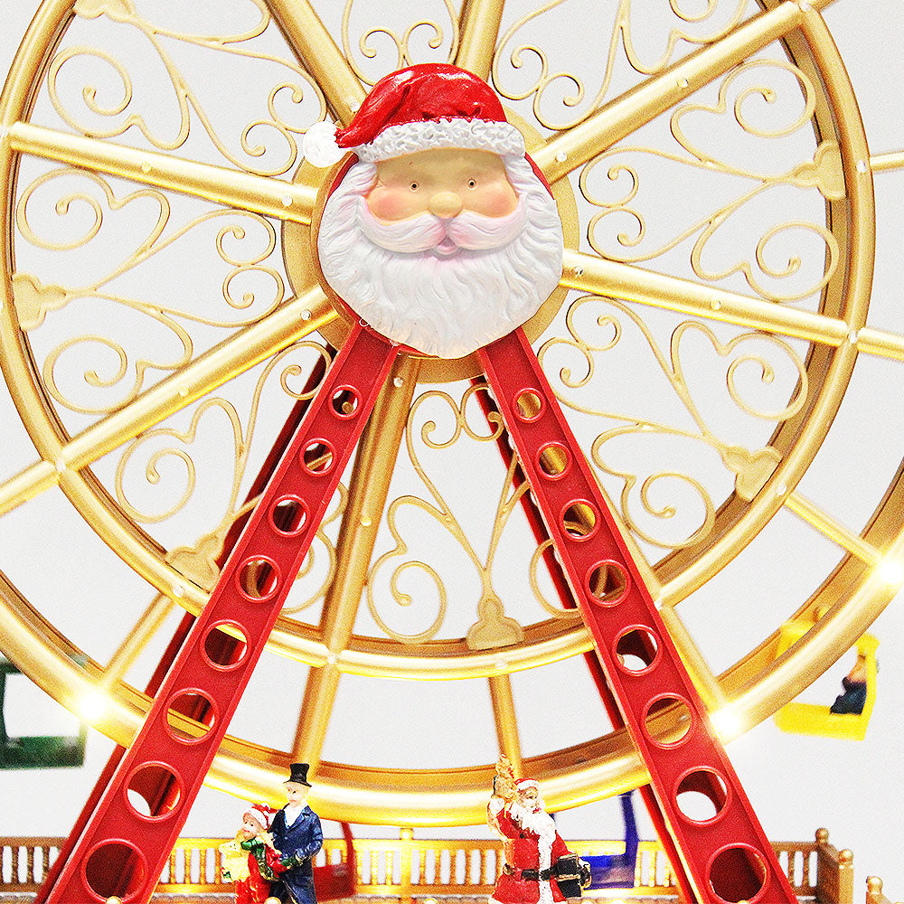 Christmas Village Animated Big Santa Ferris Wheel Rotating Musical Col ...
