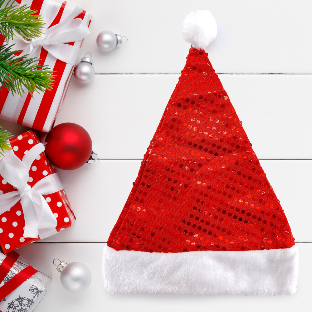 Christmas Hat With Shiny Red Sequins – Christmas Mall