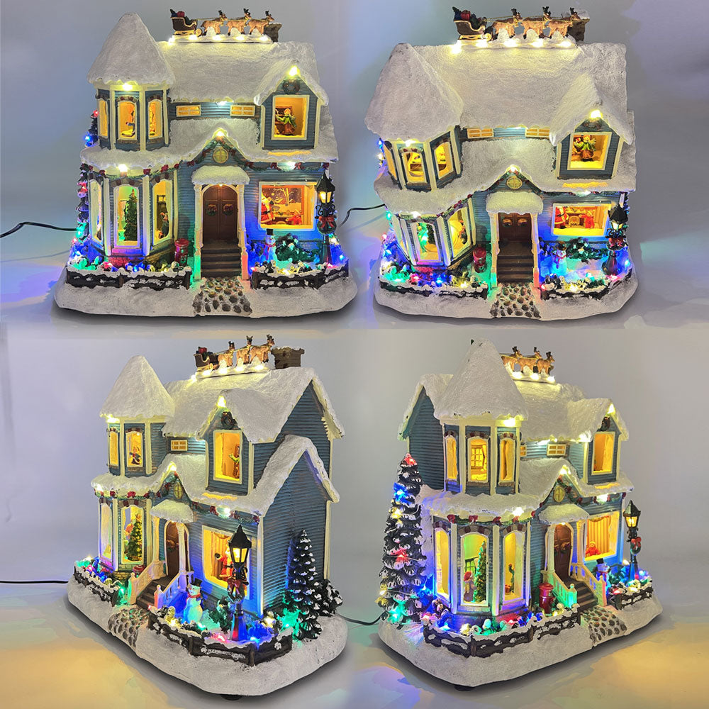 Christmas Village Snowy House Animated Musical Winter Scene with Santa ...